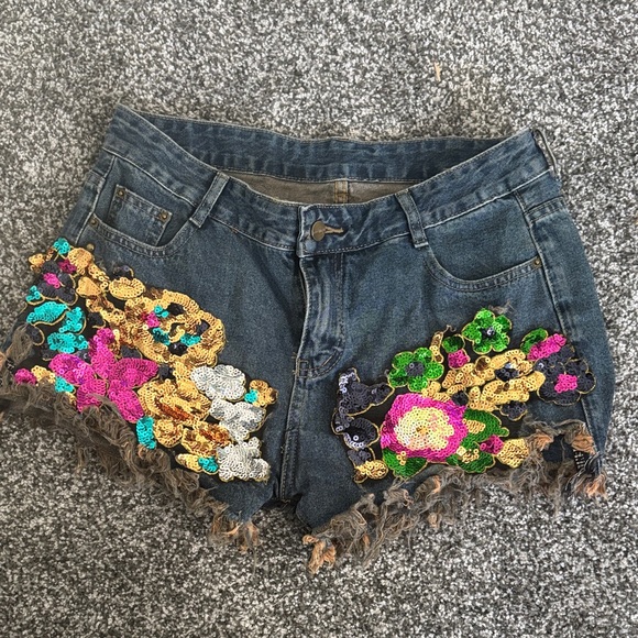 cenicenicen | Shorts | Vibrant Sequin Embellished Jean Shorts | Poshmark